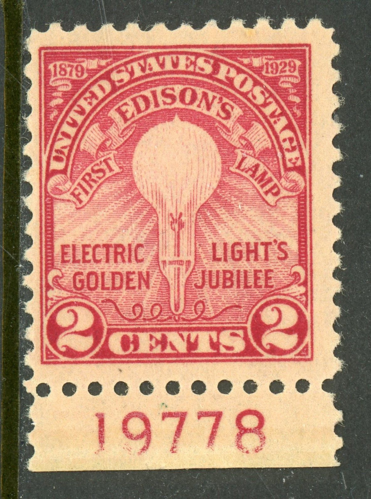 USA 1929 Edison 2¢ Carmine Perf 11 Flat Plate Scott 654 PNS Mint B110 ...
