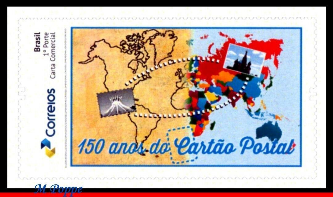 61 Brazil 2019 150 Years of the Postcard, World Map, Postcrossing, Pb ...