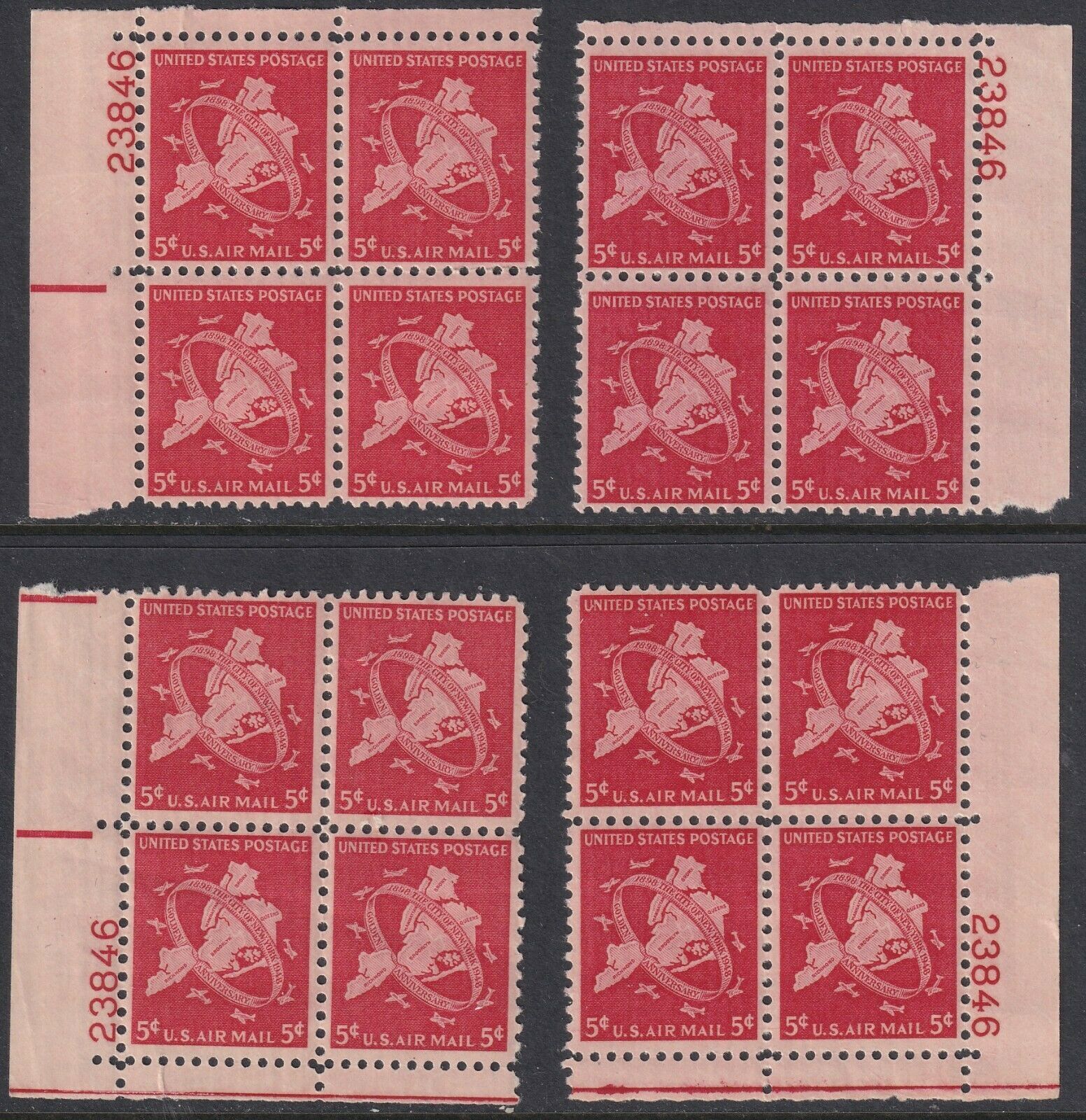 Sc# C38 U.S. 1948 complete set (4) airmail plate positions 23846 *MNH ...