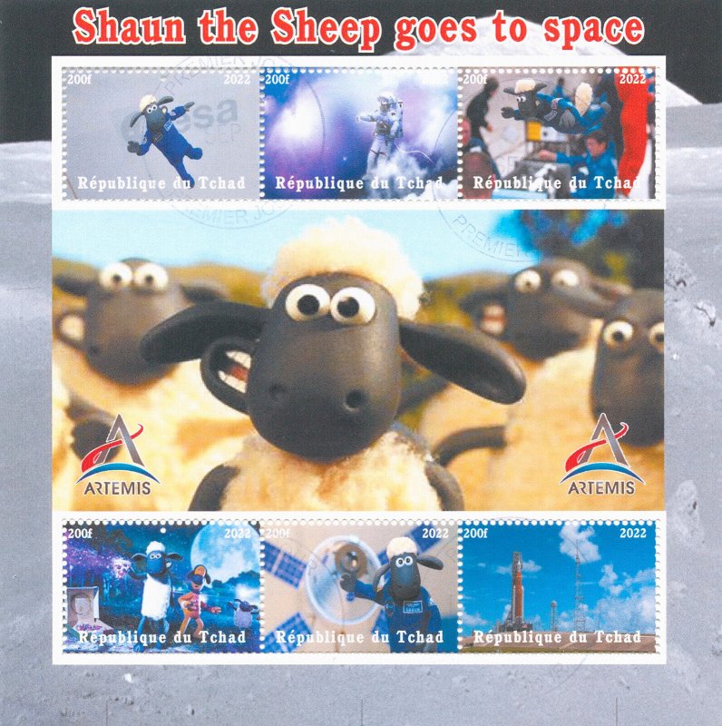 Chad 2022 CTO Animation Stamps Shaun the Sheep Goes to Space Film 6v M ...