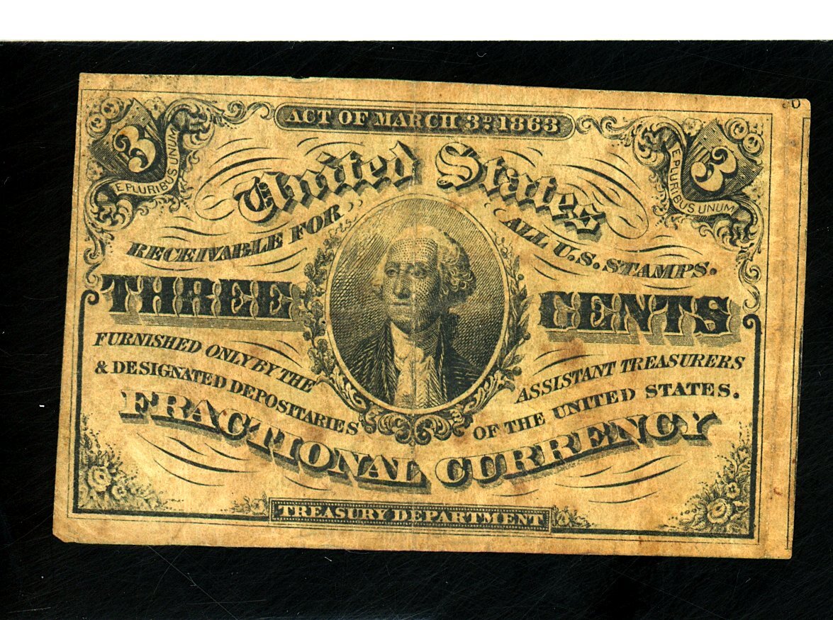 1863 3 Cent Fractional Currency FVF Crease | United States, Stamp ...
