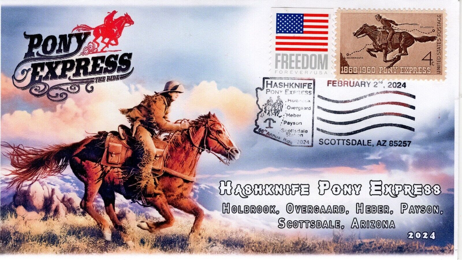 24-031, 2024, Hashknife Pony Express, Event Cover, Pictorial Postmark ...