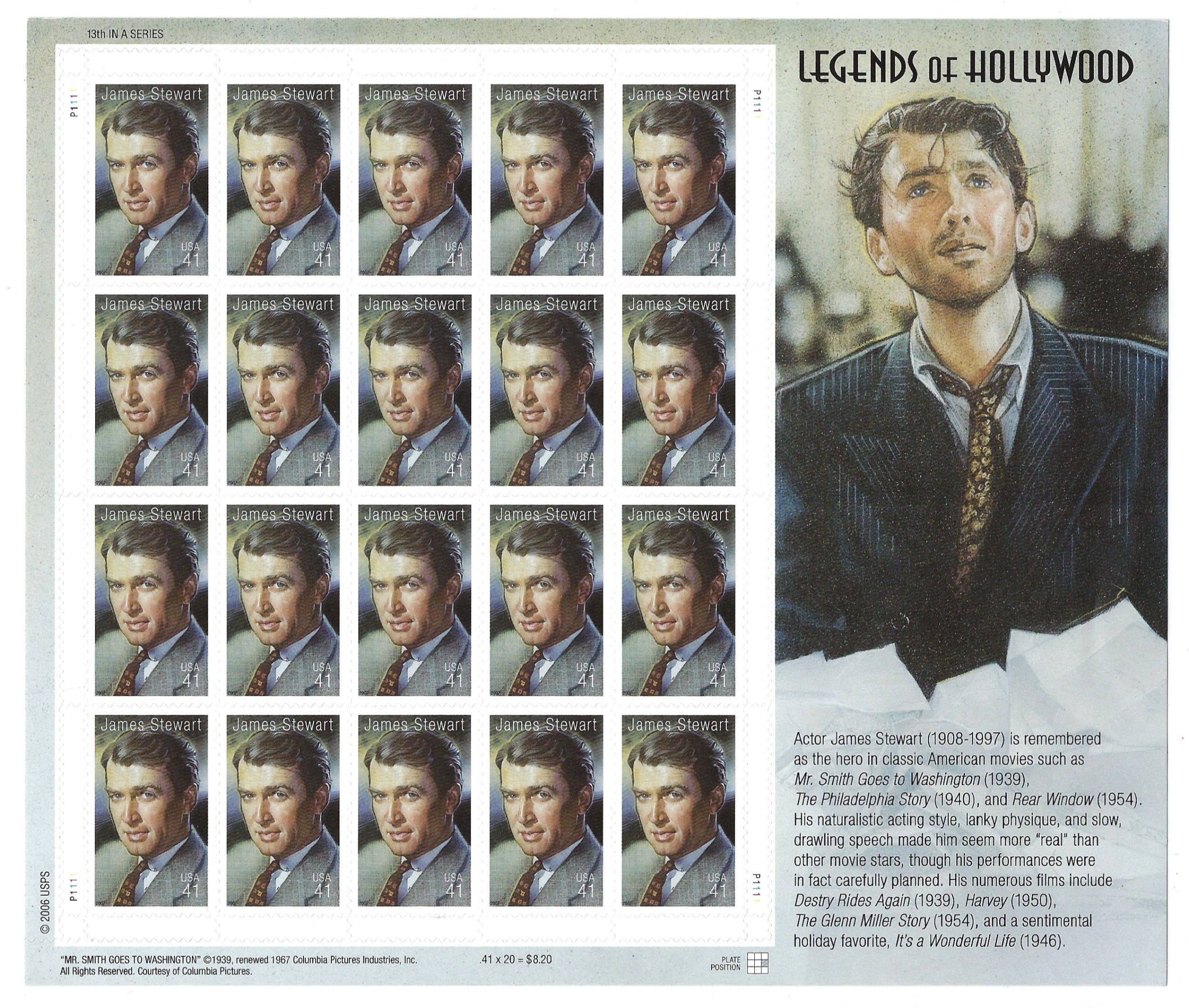 U.S. #4197 Mint, NH James Stewart, Actor Full Sheet - Priced at Face ...