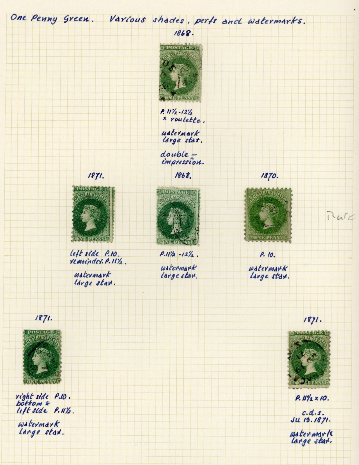 South Australia 1868-71 One Penny Queen Victoria Various Issues Study ...