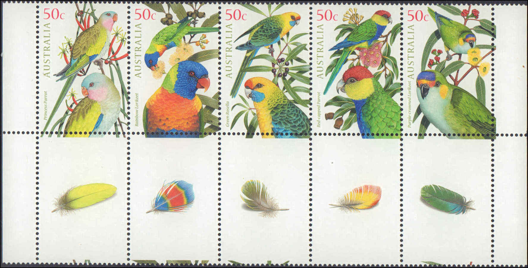 Australia #2339a, Complete Set, Strip of 5, 2005, Birds, Never Hinged ...