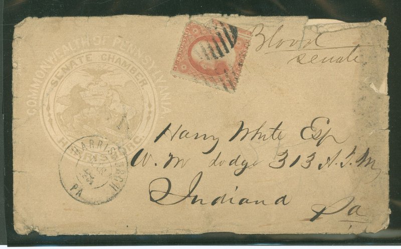 US 65 1861 Mail from PA state senate; Senate chamber seal Harrisburg ...