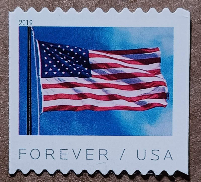 US #5343 (55c) American Flag coil MNH micro-USPS at end of 6th red ...