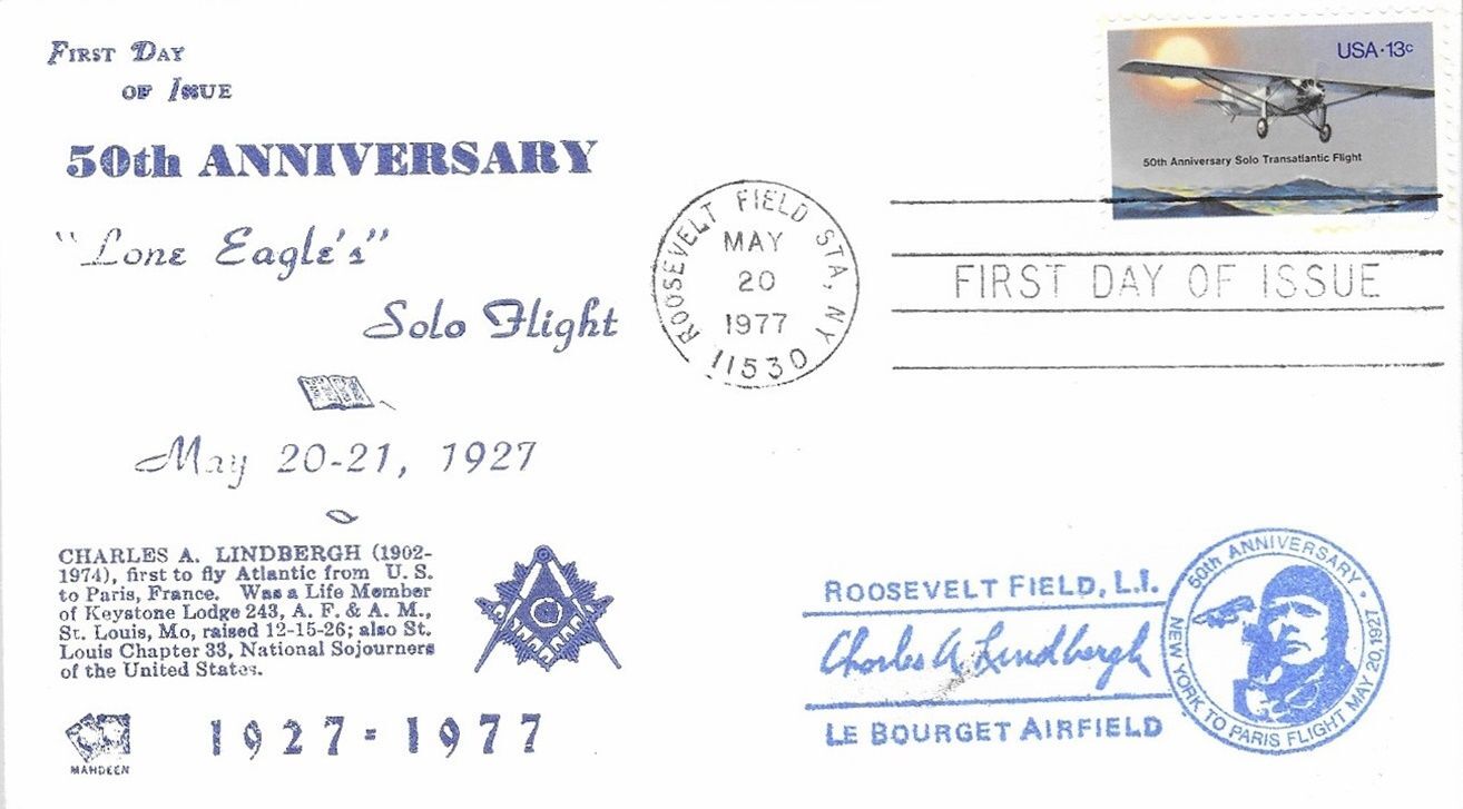 1977 FDC, #1710, 13c Lindbergh Flight, Masonic - Mahdeen | United ...