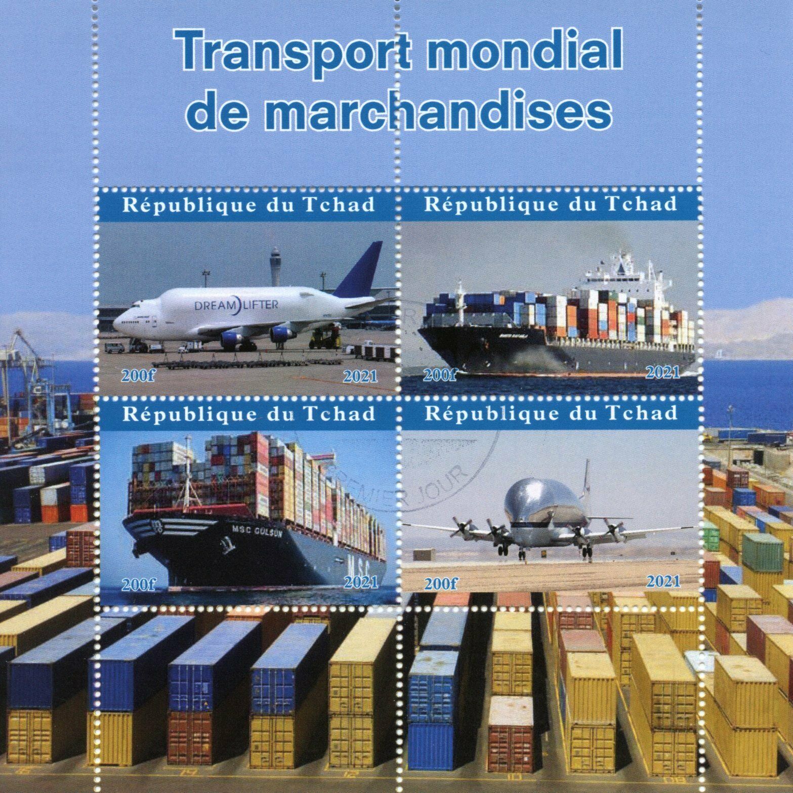 Chad Ships Stamps 2021 CTO Global Freight Transport Aviation Cargo 4v M ...