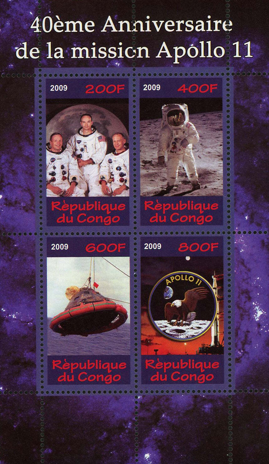 Congo Mission Apollo 11 Anniversary Space Astronaut Souvenir Sheet of 4 ...