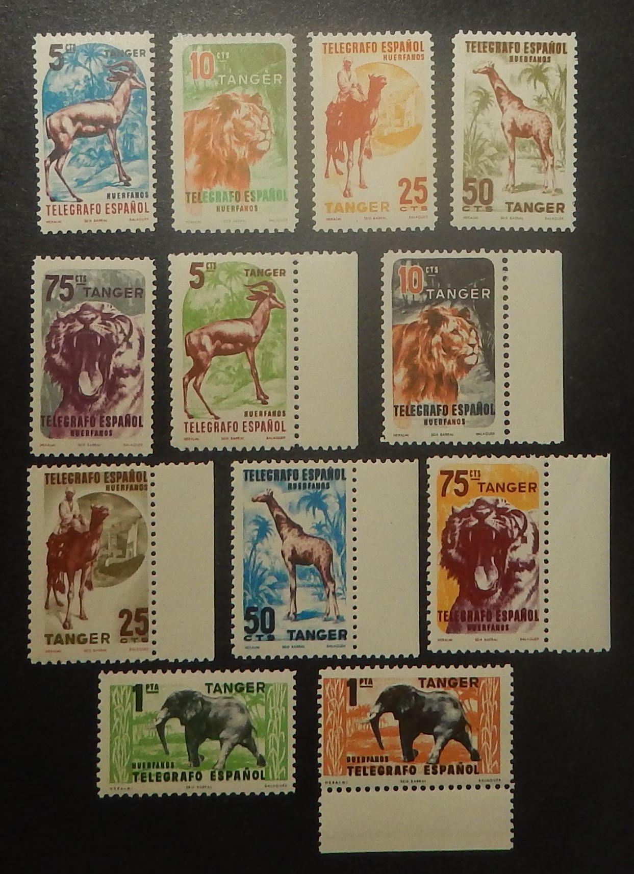 Spanish Tangier 5c-1Pta Animals, telegraph, two different sets, NH ...