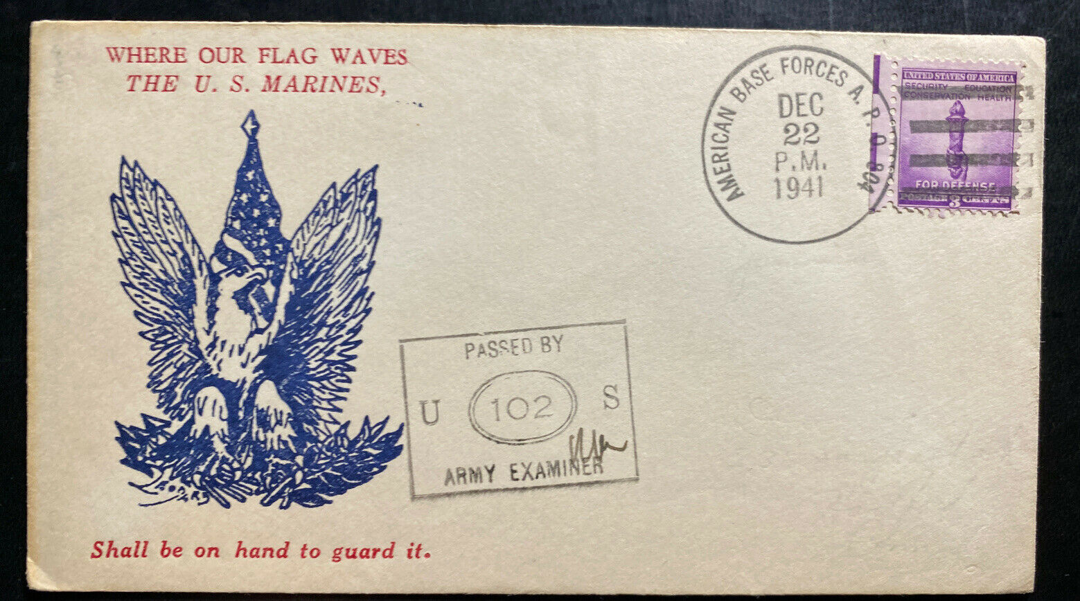 1941 Fort Simmonds jamaica US Army Post Office 804 Patriotic Censored ...