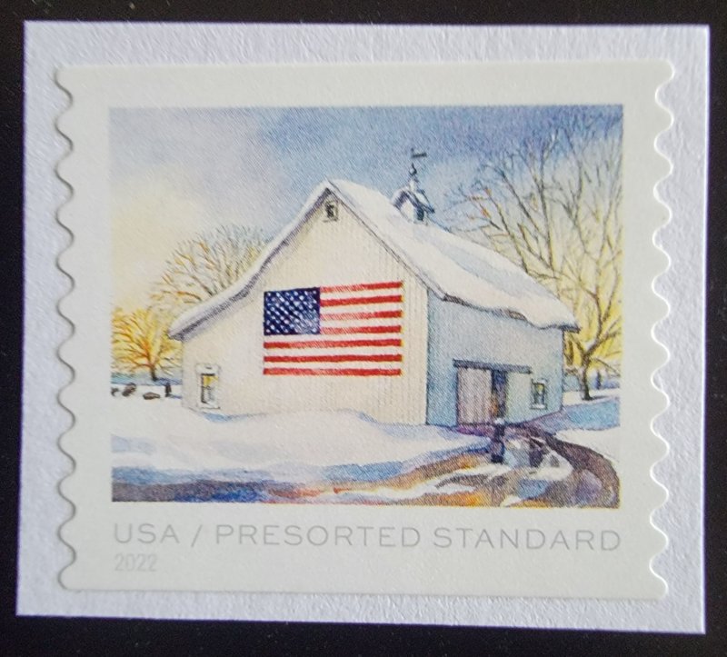 US 5685 (2022 Flags on Barns - White Barn in Winter) | United States ...