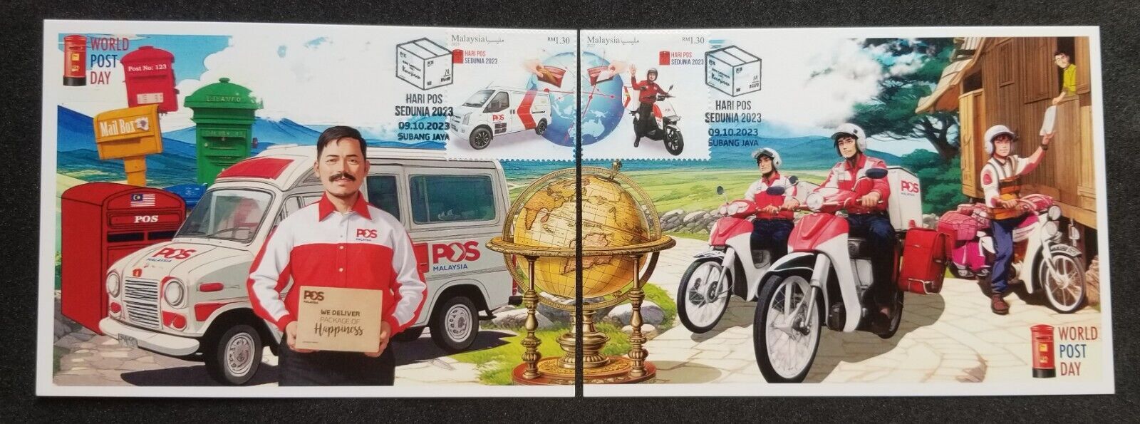 Malaysia World Post Day 2023 Postman Motorcycle Postbox Mailbox Car ...