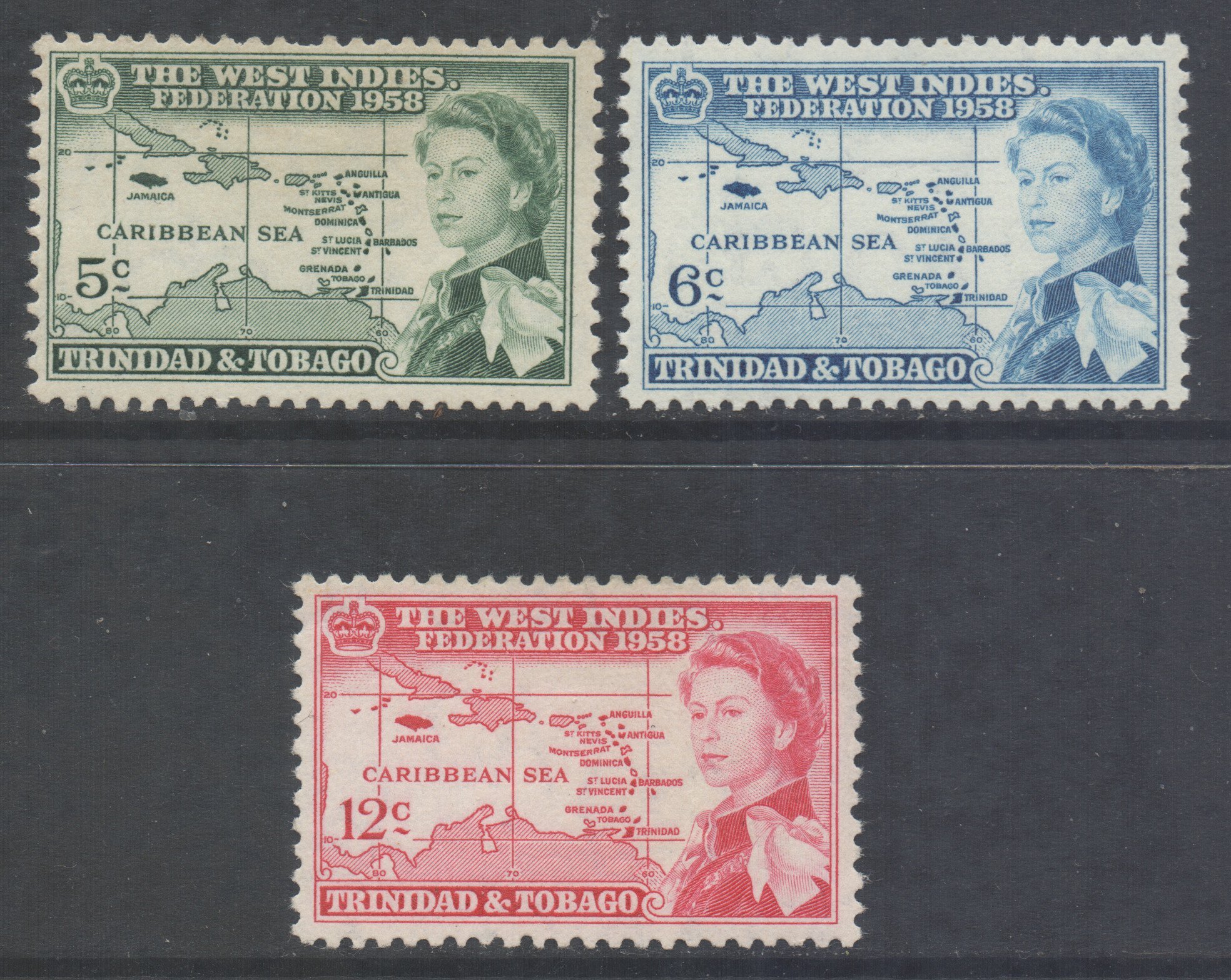 Trinidad Tobago Scott 86/88 - SG281/283, 1958 Caribbean Federation MH ...