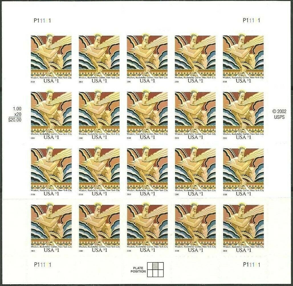 Wisdom Rockefeller Center Sheet of Twenty $1.00 Postage Stamps Scott ...
