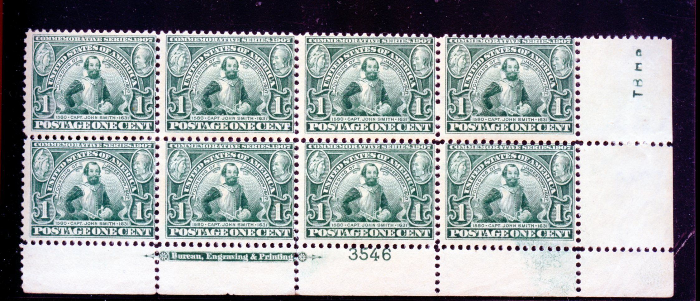 United States Scott #328 1c Jamestown Plate Block of Eight VF Mint ...