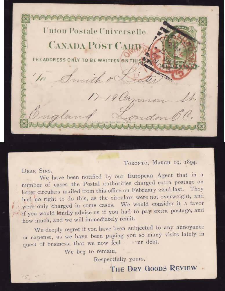 Canada-cover #13962-2c UPU card-York Cnty-Toronto,Canada squared circle ...