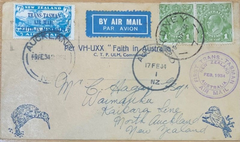 New Zealand 9 FEB 1934 ‘Faith in Australia’ First Flight on Illustrated ...