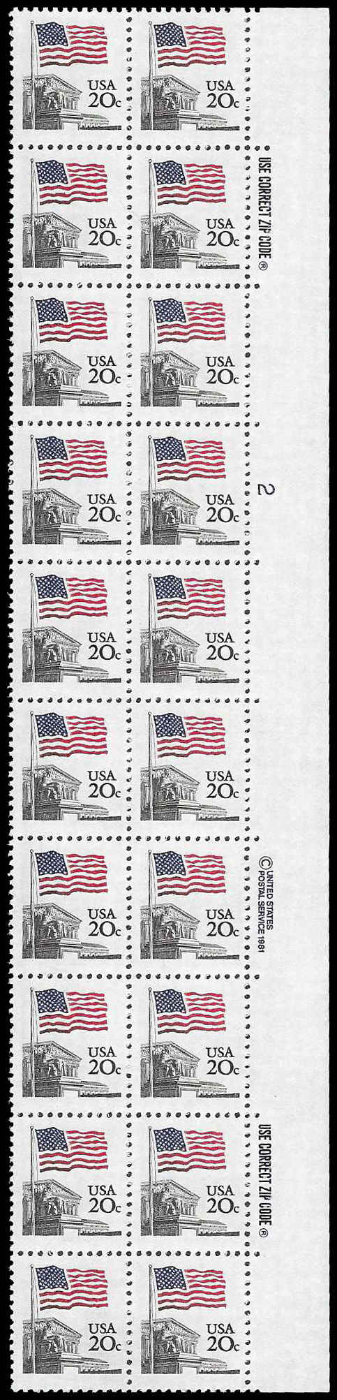 PCBstamps US #1894e PB $4.00(20x20c)Flag over Supreme Court, MNH, (PB20 ...