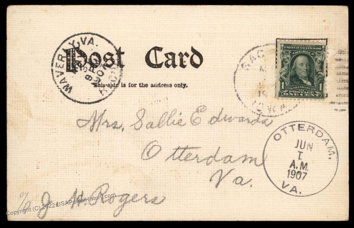 Virginia 1907 Otterdam VA DPO Open 1906-8 Helbock R5 Cover Waverly ...