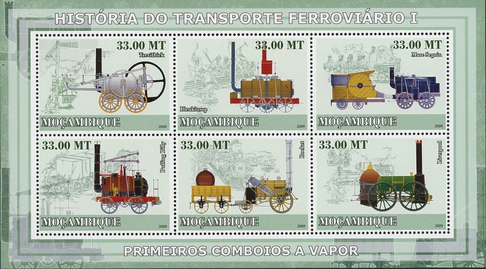 First Steam Train Stamp Transportation Locomotive Souvenir Sheet of 6 ...