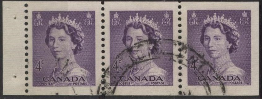 Canada 328a (used booklet pane of 3) 4c Elizabeth II, vio (1953 ...