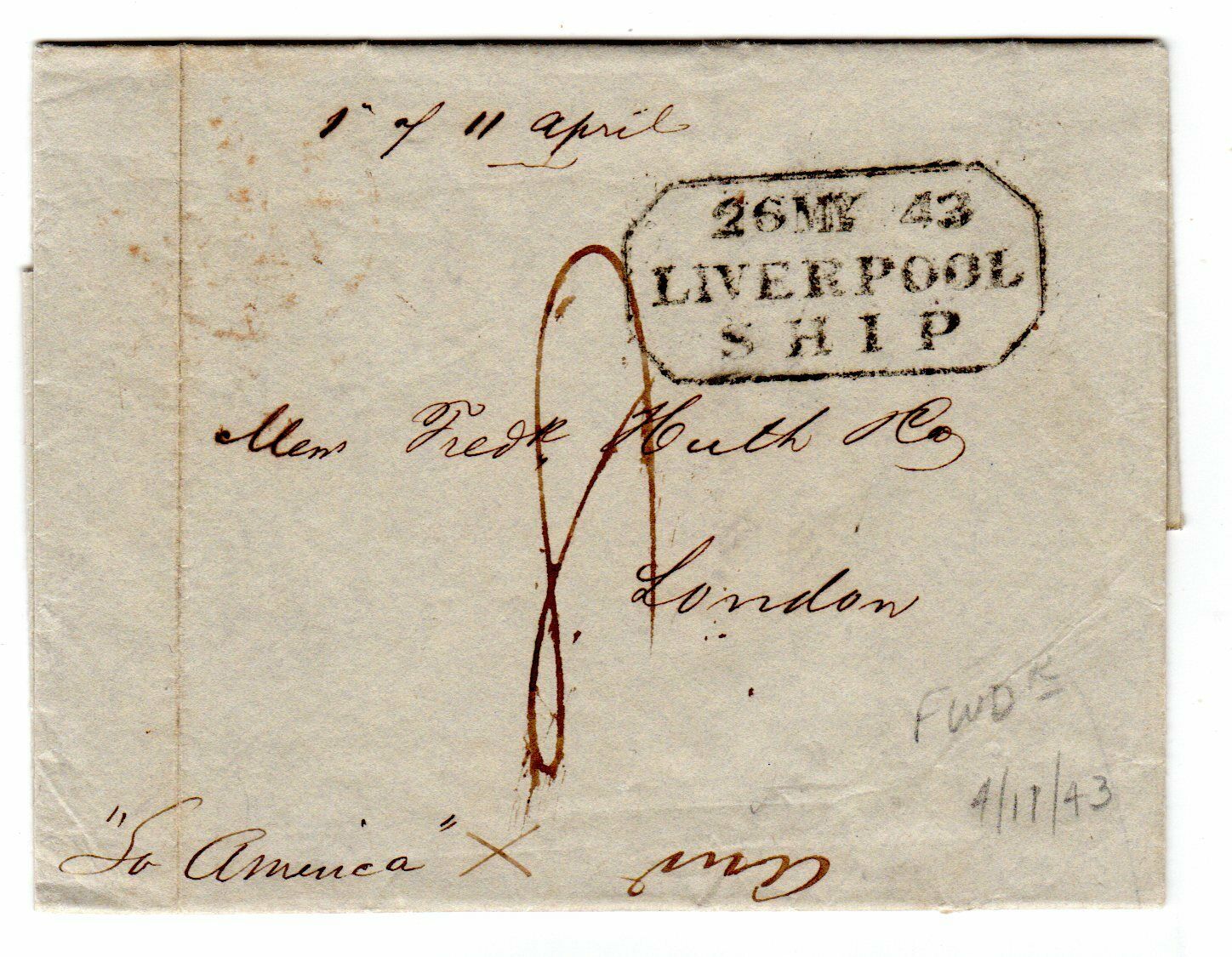 1843 Liverpool "Ship Letter" ship "South America" from Cuba via USA to ...