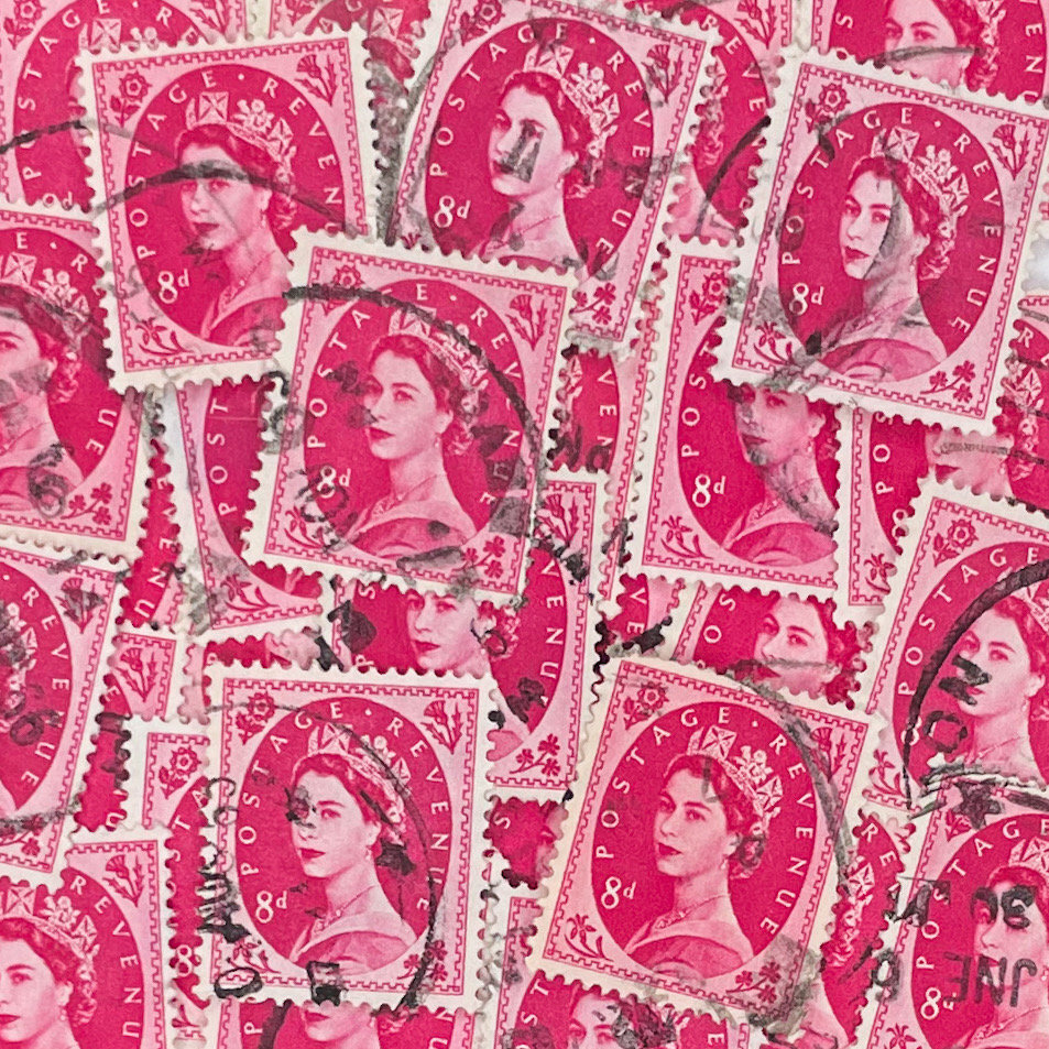 25 x Pink, used, British, 8d wilding postage stamps all off paper ...