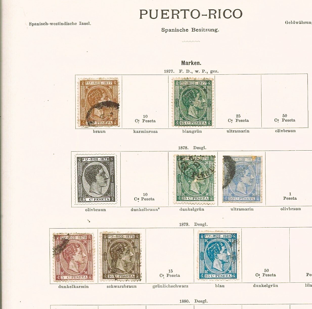 Puerto Rico 1870s 2ea Album Pages w/ 30 Stamps - No faults noted ...