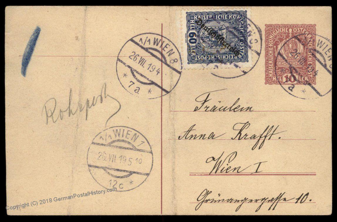 Austria 1919 Upfranked Rohrpost Pneumatic Mail Cover Postal Card 90180 ...