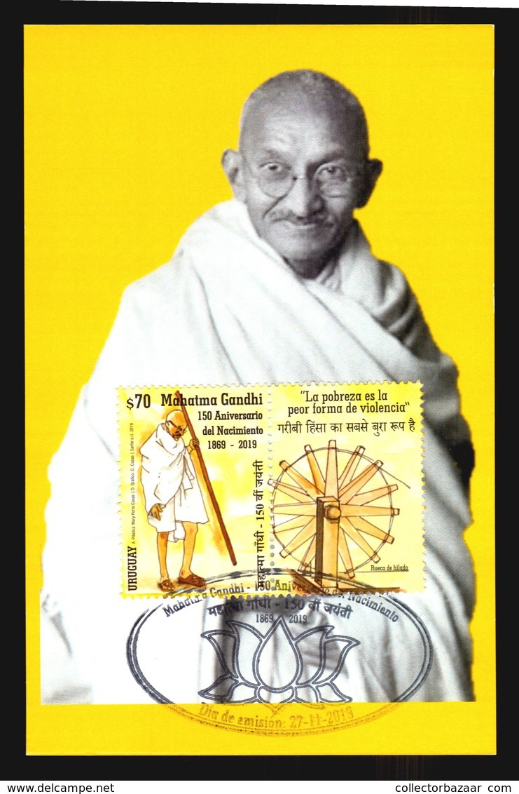 2019 Mahatma Gandhi INDIA 150 BIRTH ANNIVERSARY Uruguay Maximum Maxi ...