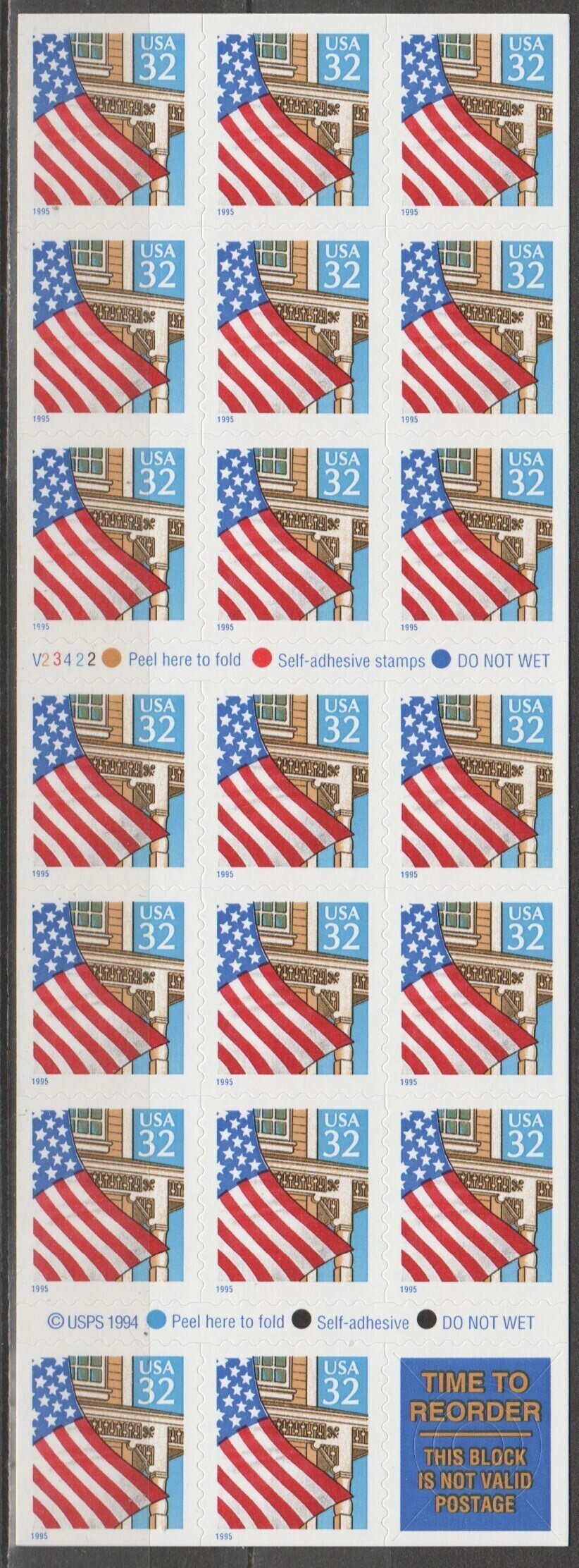 2920A, Single side Booklet Pane of 20 " Flag over Porch " (V23422) MNH ...
