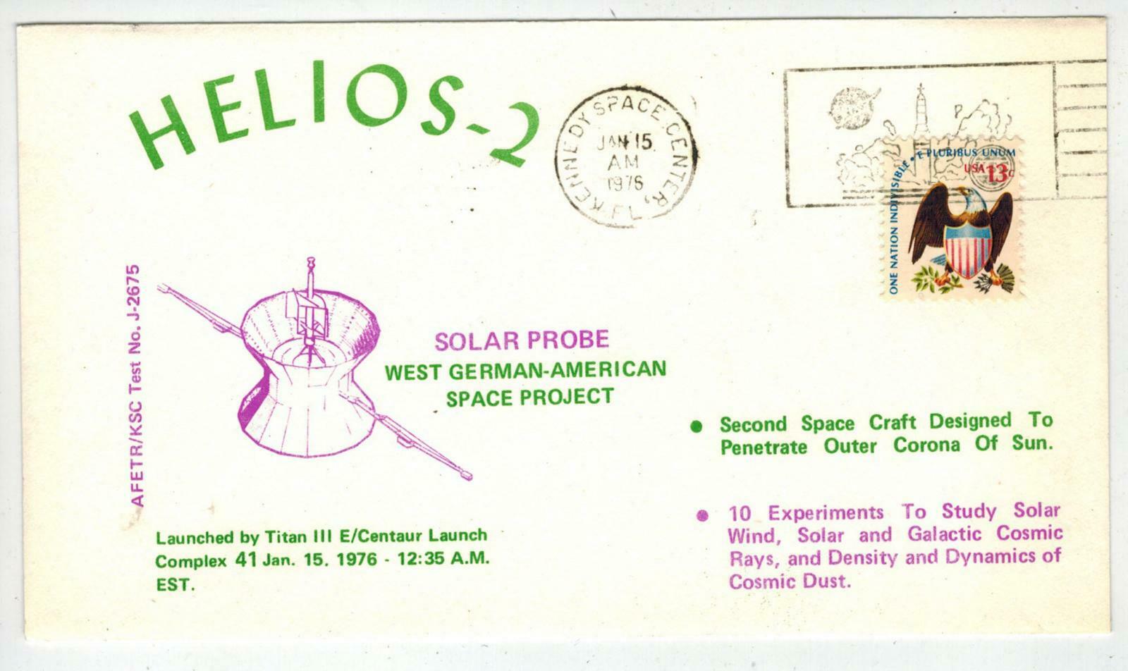Space SCPS Color Cachet 1976 HELIOS -2 SOLAR EXPERIMENTS PROBE West ...