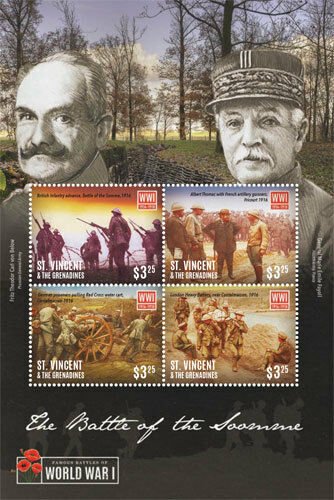 St. Vincent 2015 - WWI Battle of Somme, War, Military - Sheet of 4 ...