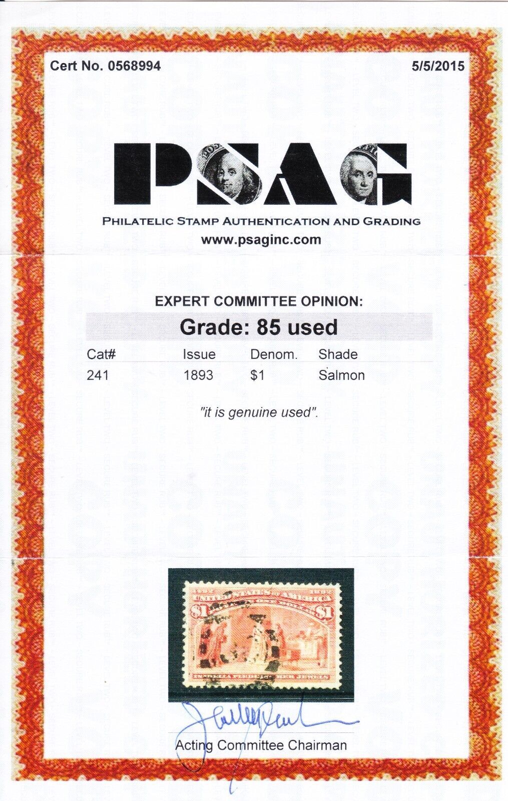 MOstamps - US #241 Used Grade VF-XF 85 with PSAG Cert - Lot # MO-5090 ...