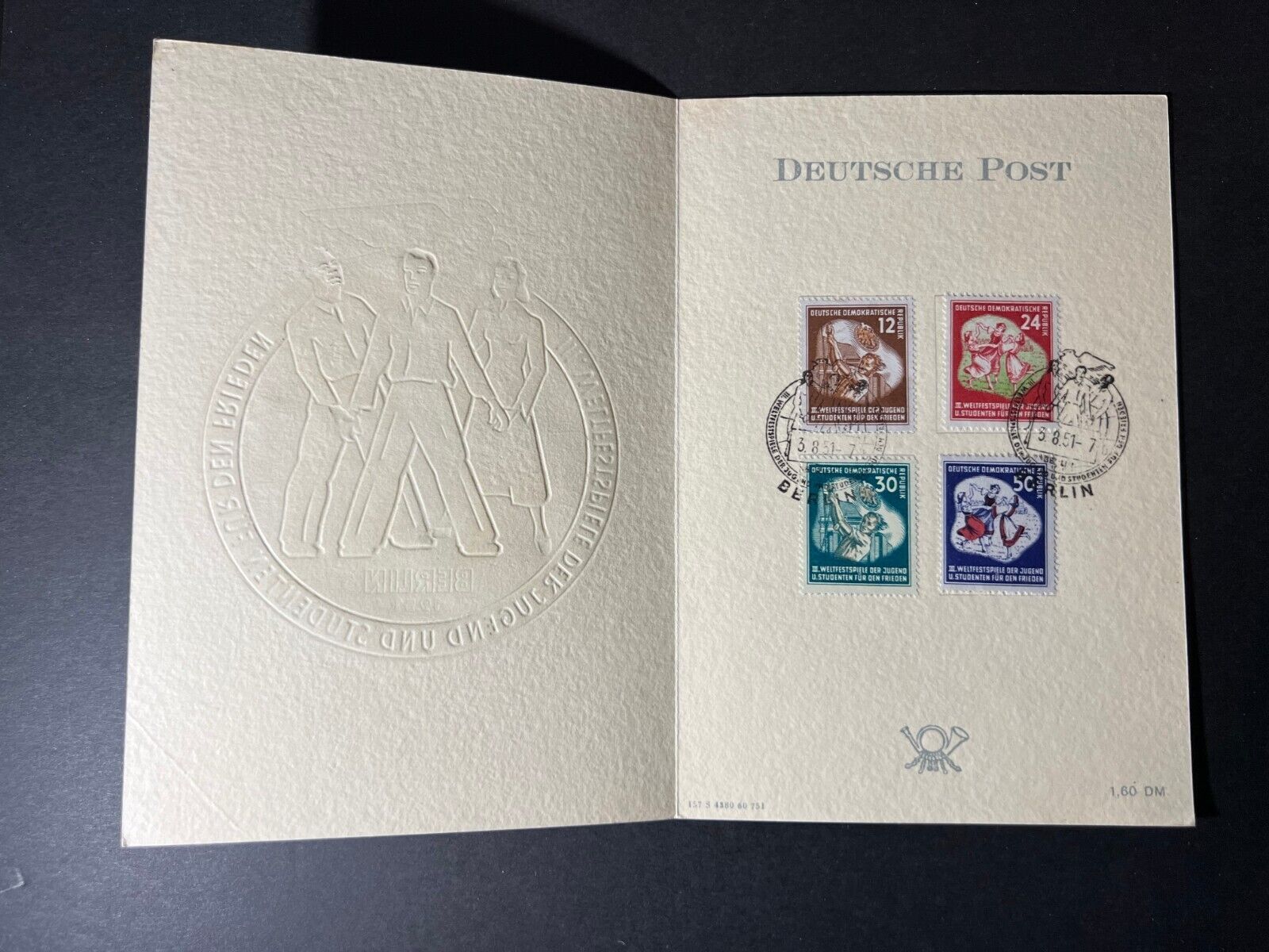 1951 DDR East Germany Stamp Sheet Booklet Cover Berlin World Youth and ...