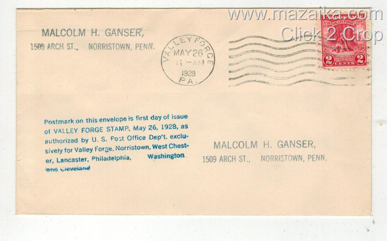 1928 George Washington at Valley Forge 645-7 1st Ganser ALL Blue Cachet ...