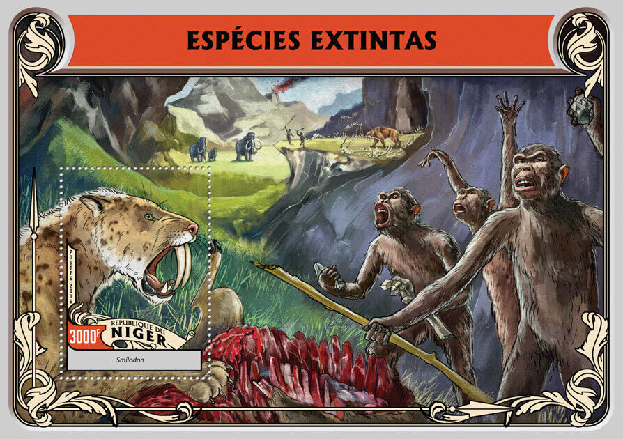 Prehistoric Wild Animals Stamps Niger 2016 MNH Extinct Species Smilodon 1v S/S | Africa - Niger ...