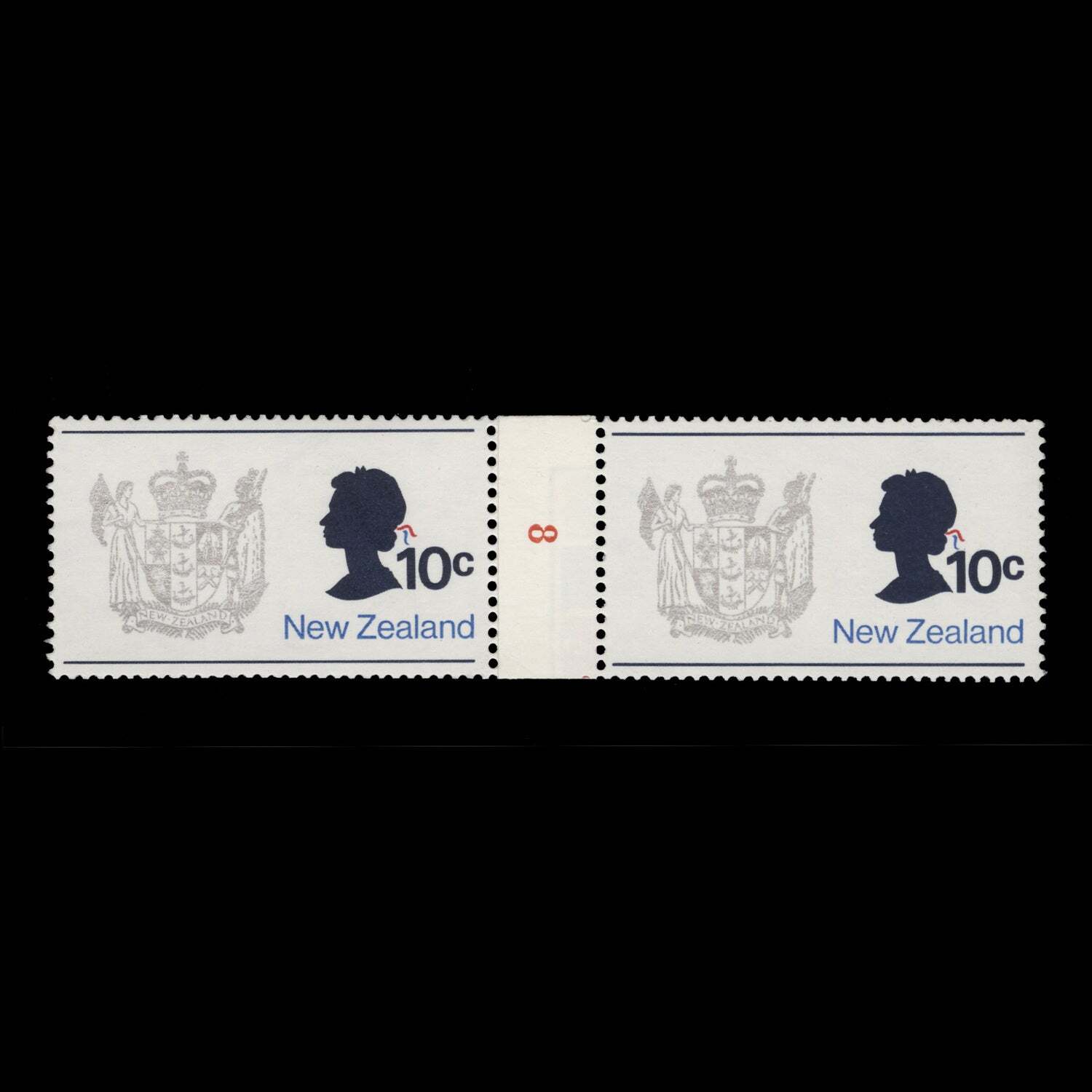New Zealand 1970 (Variety) 10c Coat of Arms coil pair with watermark to ...
