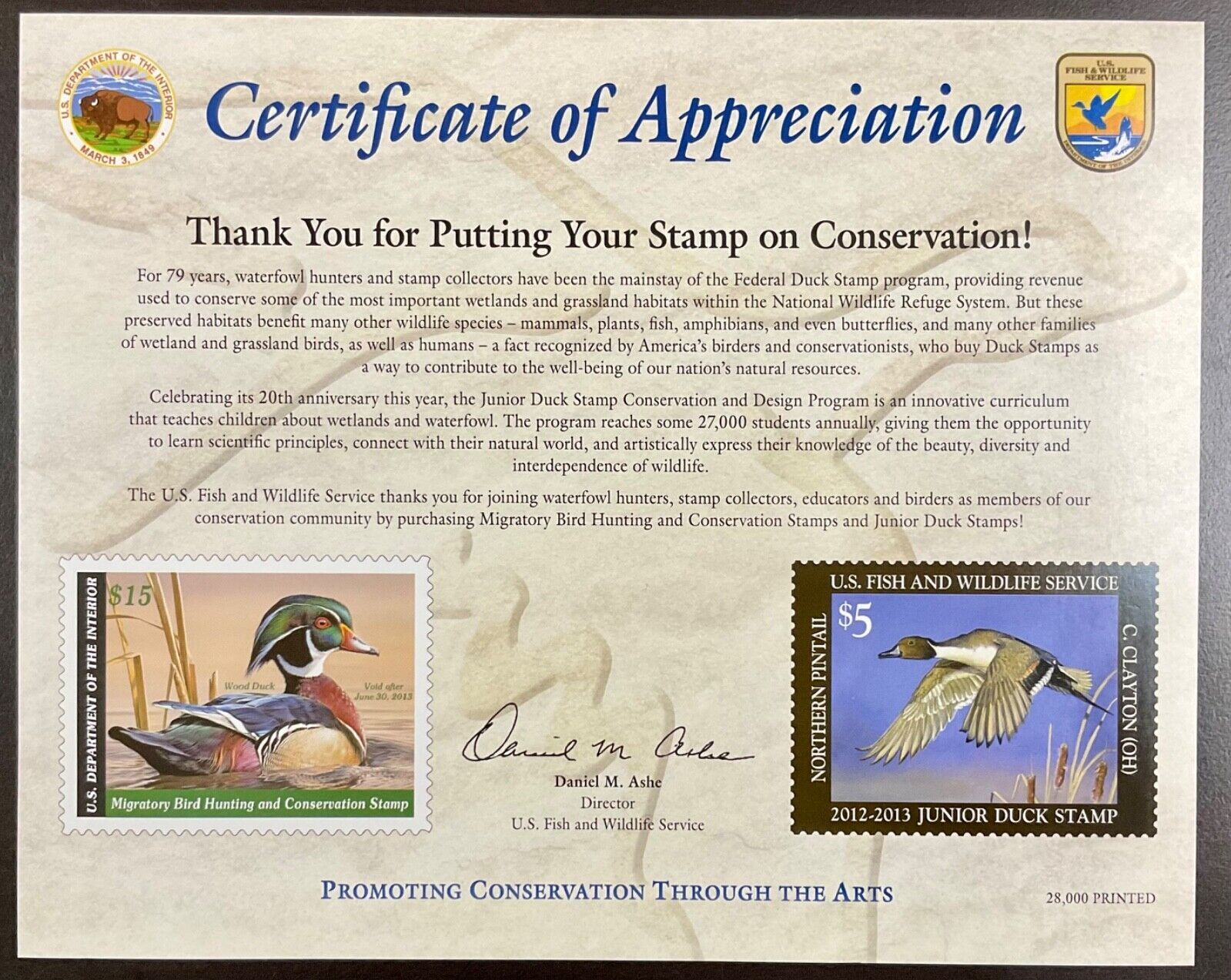 4 Certificate of Appreciation Duck RW 79, 81, 83-84 & JDs 2012, 2014 ...