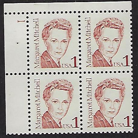 2168 Catalog # Plate Block of 4 1 Cent Stamps Margaret Mitchell Gone ...