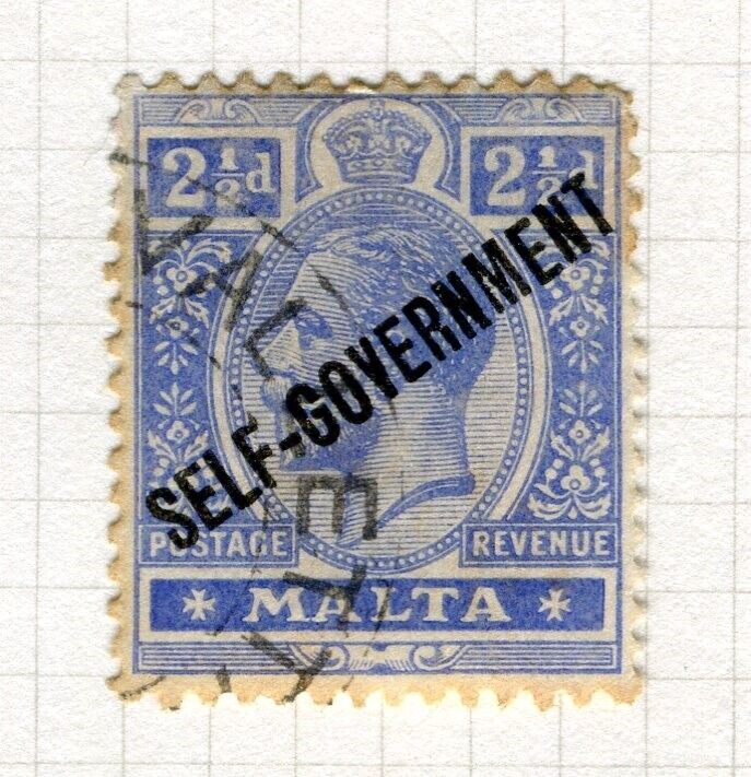 MALTA; 1922 early GV ' SELF GOVT. ' Optd. 1st type fine used 2.5d ...