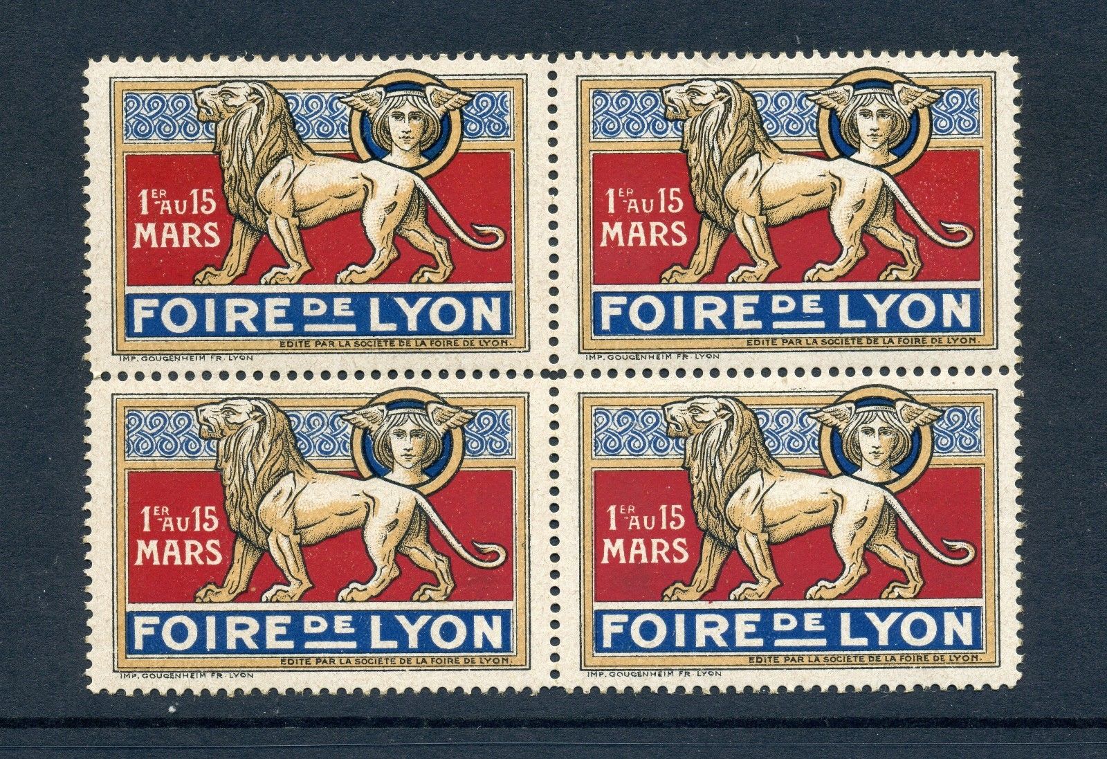4 VINTAGE FRANCE POSTER STAMPS (L412) 1929 FRENCH Fiore De Lyon Science ...