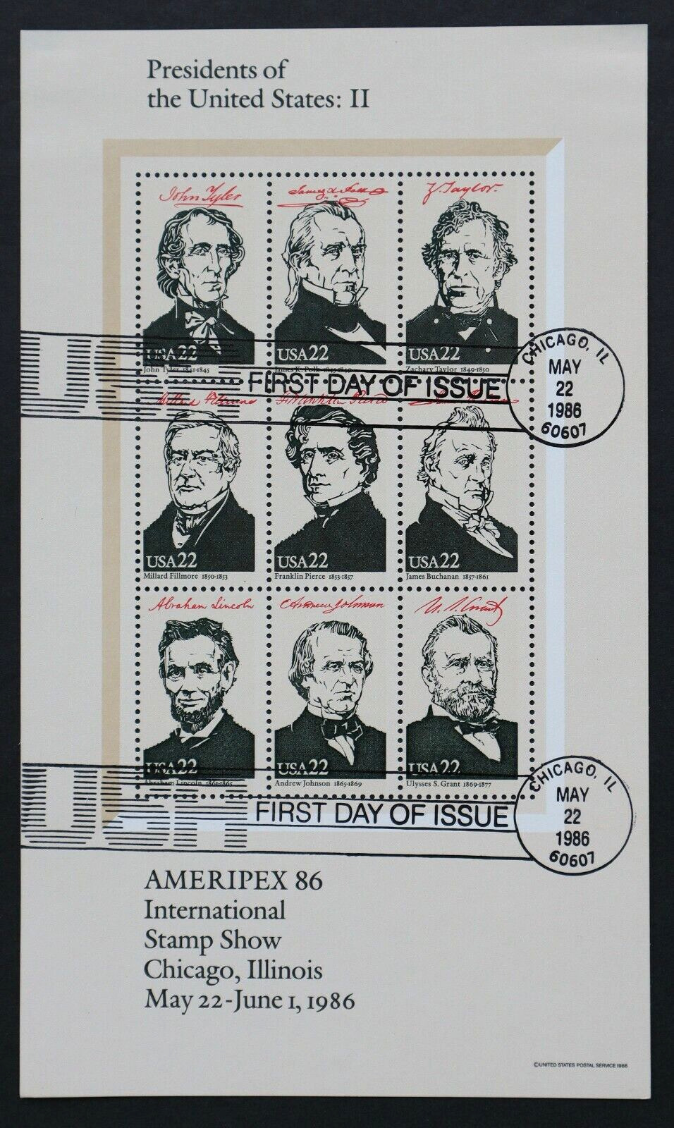 U.S. Used #2216 - 2219 22c Ameripex ’86 Presidents Set of 4 Sheets SOTN ...