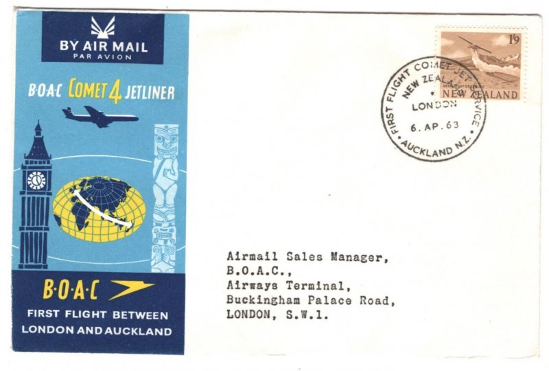 NEW ZEALAND BOAC FIRST FLIGHT COMET Cover GB London Auckland 1963 ...