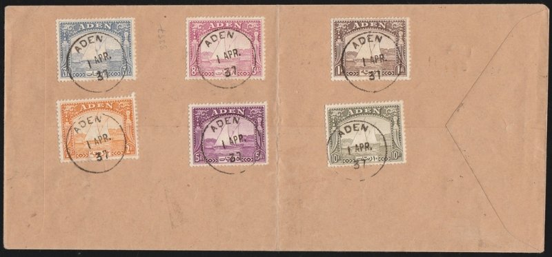 ADEN 1937 Dhow set ½a-10R on front & back of cover, Very rare FDC ...