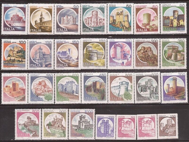 Italy - 1980 Castles, Ursino, Miramare - 28 Stamp Set - Scott #1408-31 ...