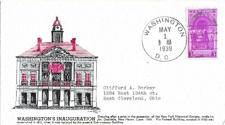 1939 FDC, #854, 3c Inauguration of Washington, Cachet Craft - 2nd day ...