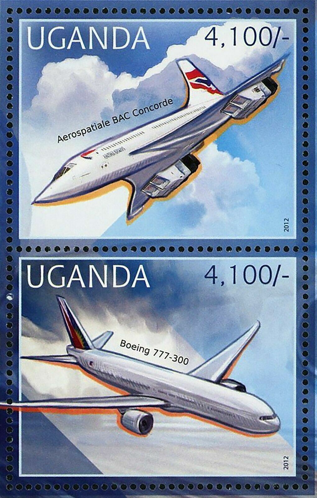 Airplanes Stamp Airbus A380 Boeing 777-300 Boeing 747-8 Cocorde S/S MNH ...